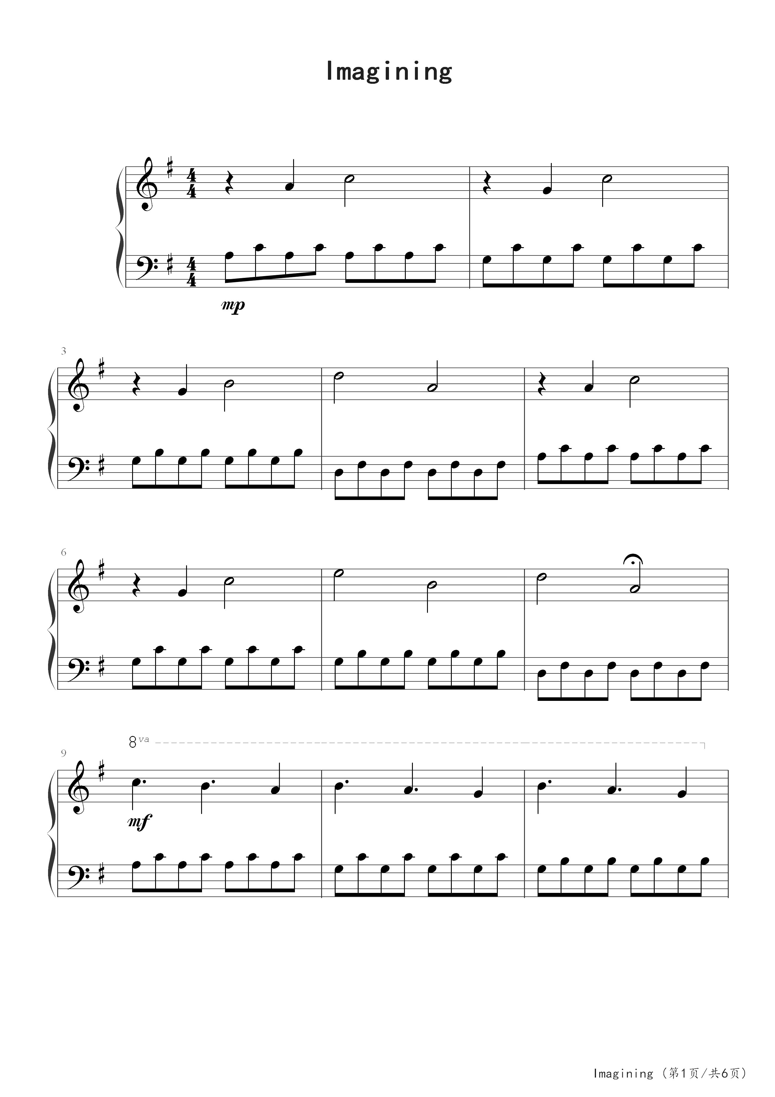 Imagining（deemo 游戏歌曲）钢琴谱brian Craing调流行钢琴谱五线谱独奏谱钢琴谱钢琴五线谱钢琴简谱钢琴弹唱